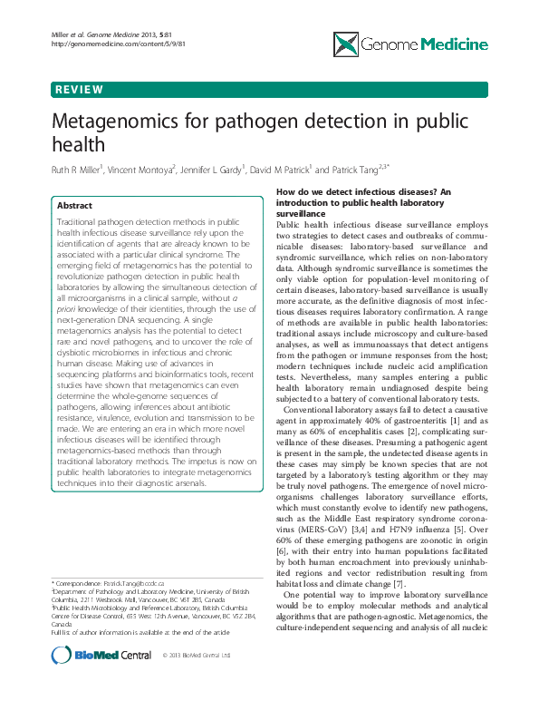 (PDF) Metagenomics for pathogen detection in public health