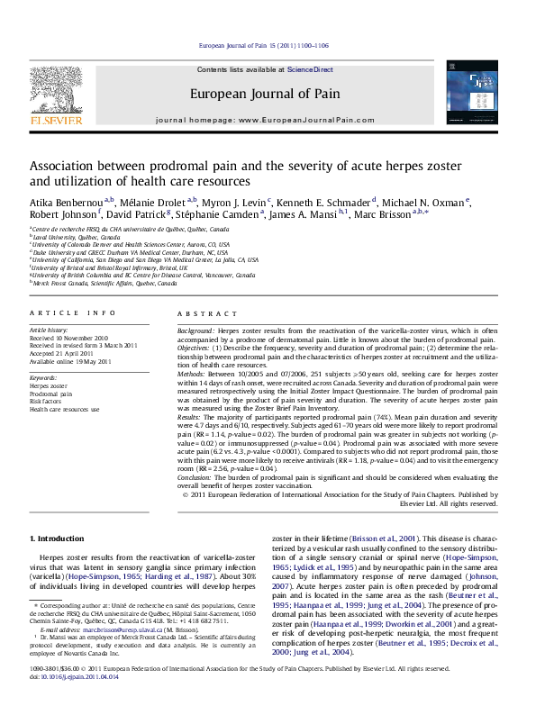(PDF) Association between prodromal pain and the severity of acute ...