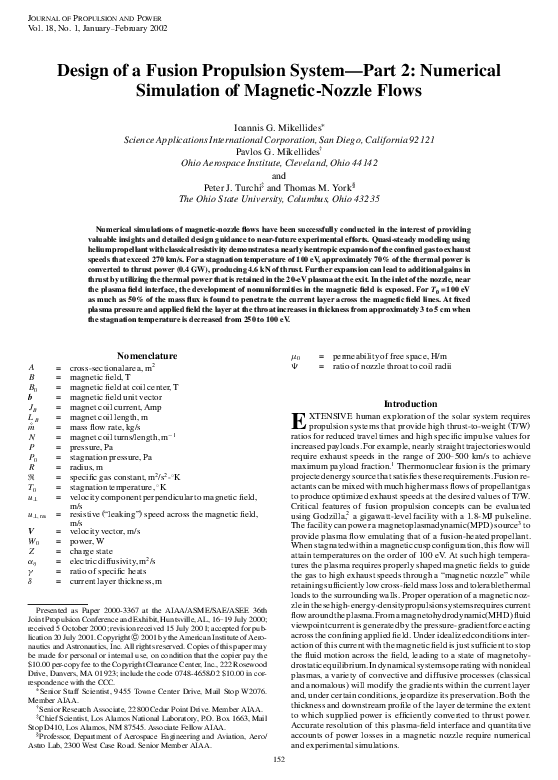 (PDF) Design of a Fusion Propulsion System-Part 2: Numerical Simulation ...