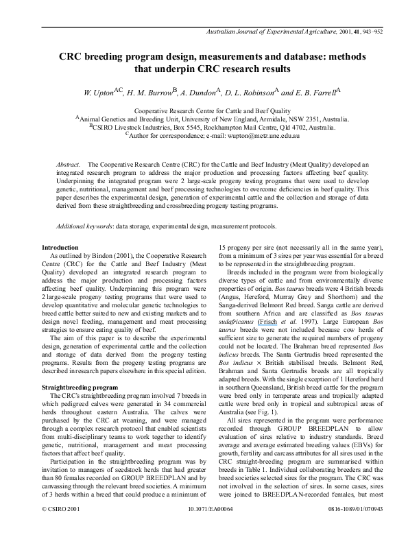 (PDF) CRC breeding program design, measurements and database: methods ...