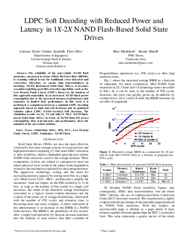 Pdf Ldpc Soft Decoding With Reduced Power And Latency In 1x 2x Nand