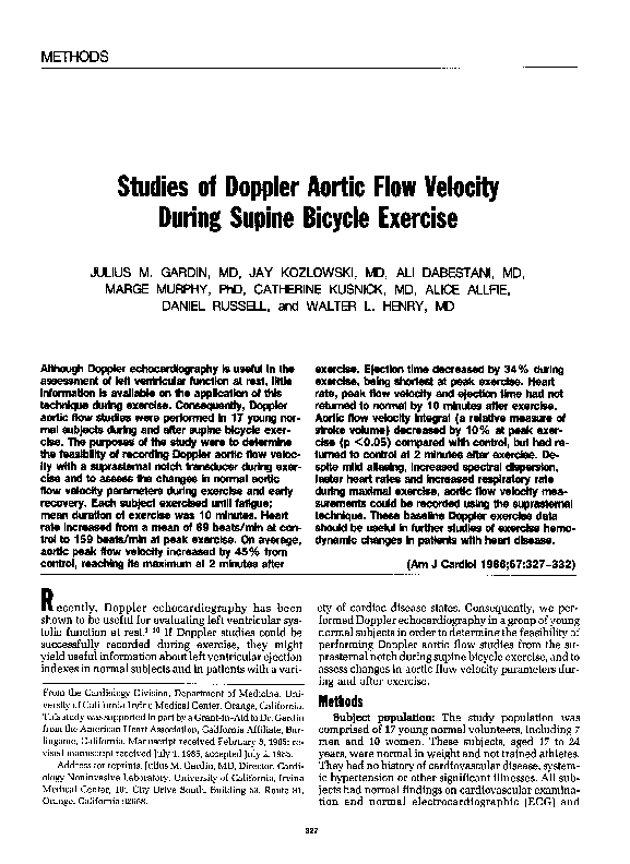 (PDF) Studies of doppler aortic flow velocity during supine bicycle ...