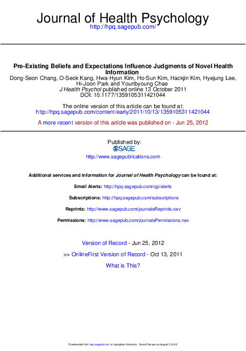 (PDF) Pre-existing beliefs and expectations influence judgments of ...