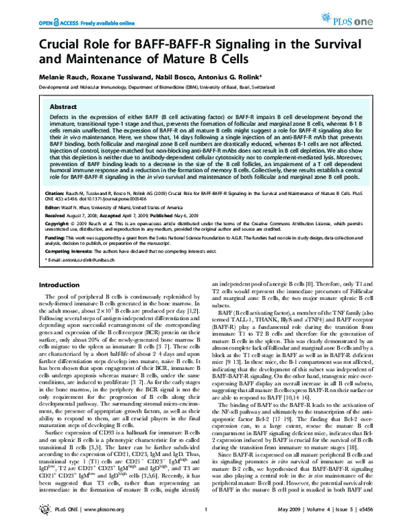 (PDF) Crucial Role for BAFF-BAFF-R Signaling in the Survival and ...