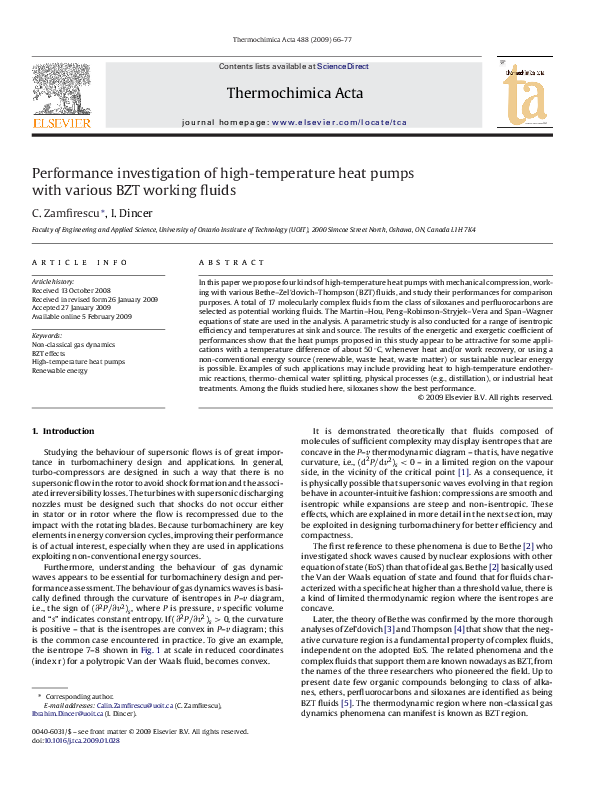 (PDF) Performance investigation of high-temperature heat pumps with various BZT working fluids