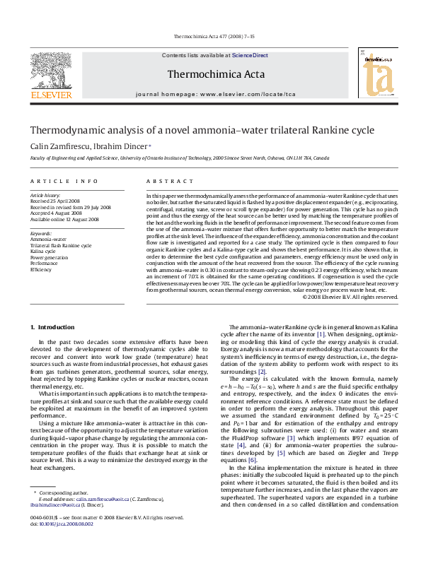 (PDF) Thermodynamic analysis of a novel ammonia–water trilateral ...