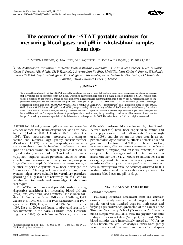 (PDF) The accuracy of the i-STAT portable analyser for measuring blood ...