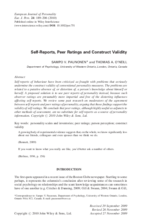 (PDF) Self-reports, peer ratings and construct validity