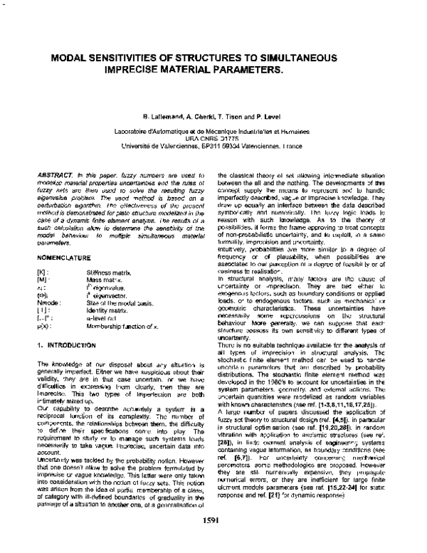 Pdf Modal Sensitivities Of Structures To Simultaneous Imprecise