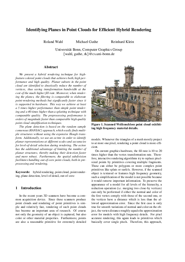 (PDF) Identifying planes in point-clouds for efficient hybrid rendering | M. Guthe - Academia.edu