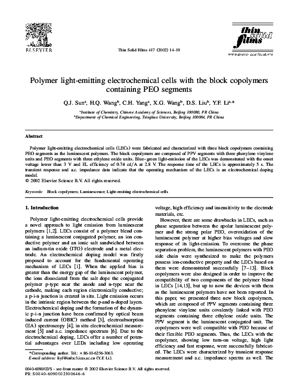(PDF) Polymer Light-Emitting Electrochemical Cells: Doping ...