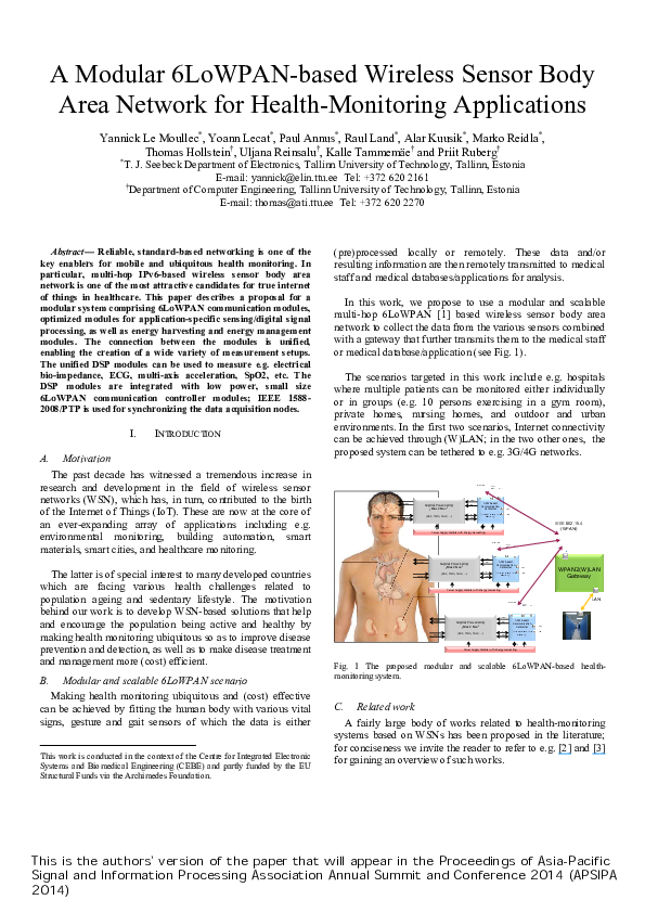 (PDF) A modular 6LoWPAN-based wireless sensor body area network for health-monitoring applications