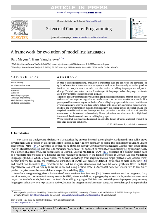 (PDF) A framework for evolution of modelling languages