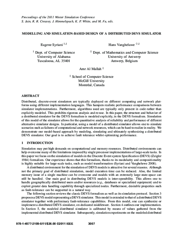 (PDF) Modelling and simulation-based design of a distributed DEVS simulator
