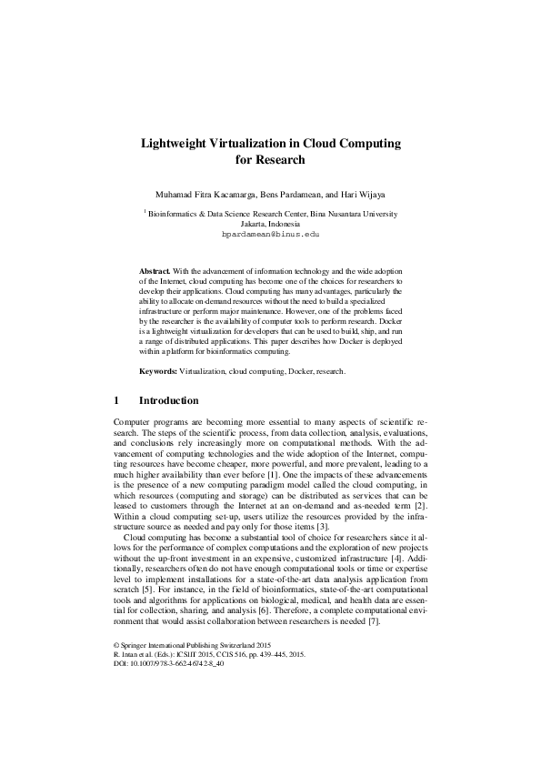 Pdf Lightweight Virtualization In Cloud Computing For Research