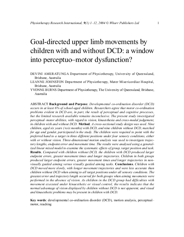 (PDF) Goal-directed upper limb movements by children with and without ...
