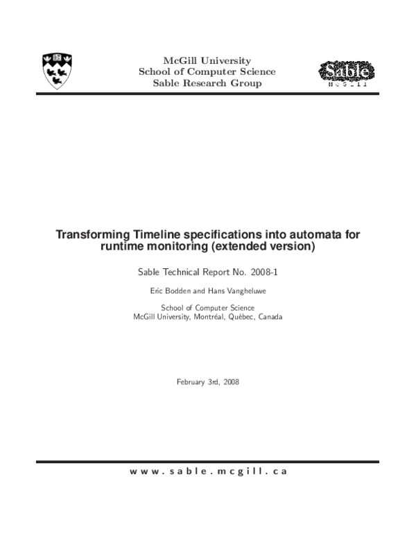 (PDF) Transforming Timeline Specifications into Automata for Runtime Monitoring