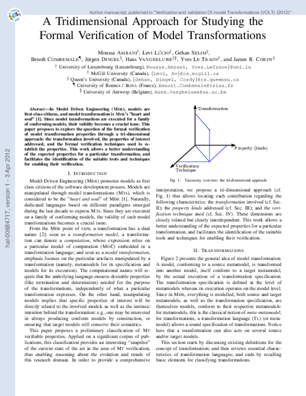 (PDF) Formal Verification of Model Transformations