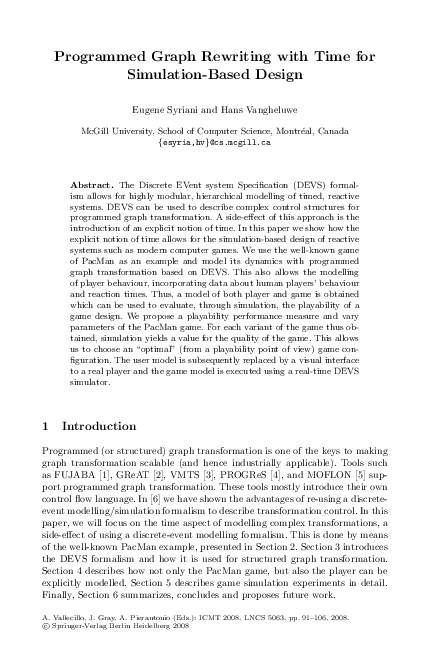 (PDF) Programmed graph rewriting with time for simulation-based design