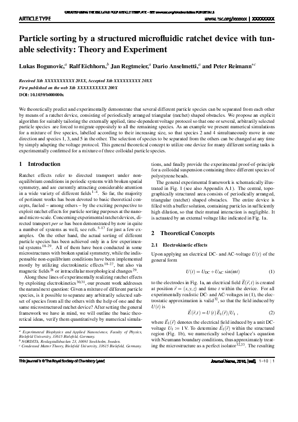 Pdf Particle Sorting By A Structured Microfluidic Ratchet Device With Tunable Selectivity