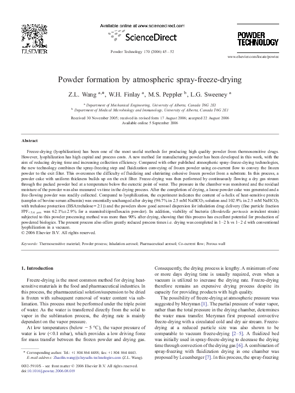 (PDF) Powder formation by atmospheric spray-freeze-drying