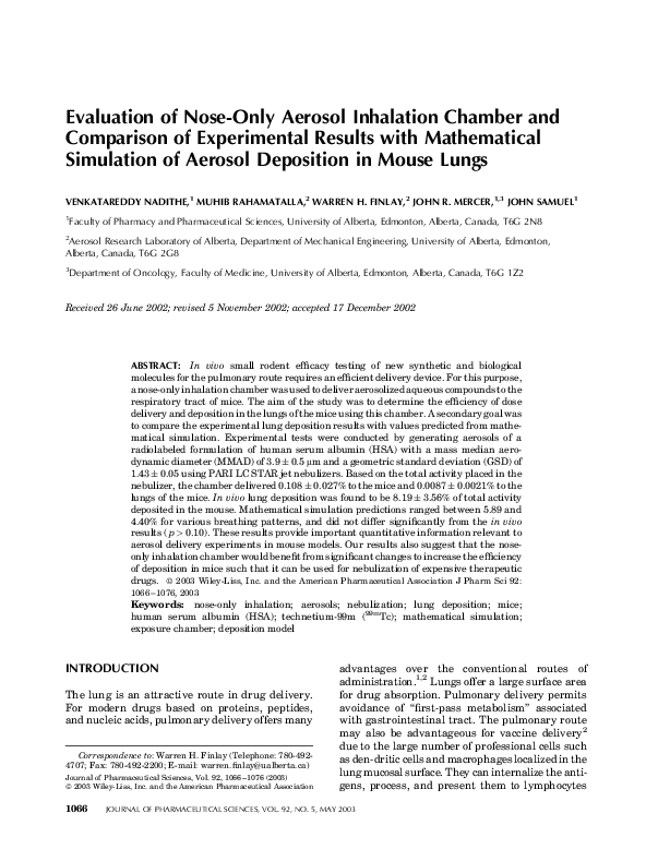 (PDF) Evaluation of nose-only aerosol inhalation chamber and comparison ...