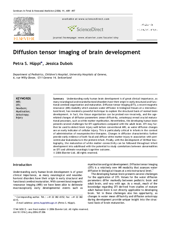 (PDF) Diffusion tensor imaging of brain development