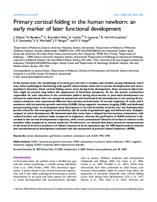 (PDF) Primary cortical folding in the human newborn: an early marker of ...