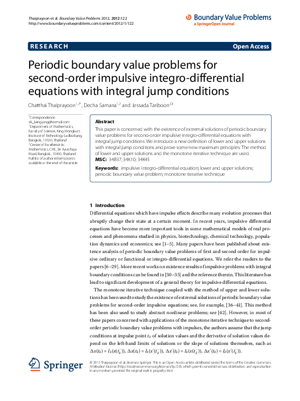 (PDF) Periodic Boundary Value Problems for Second Order Functional Differential Equations