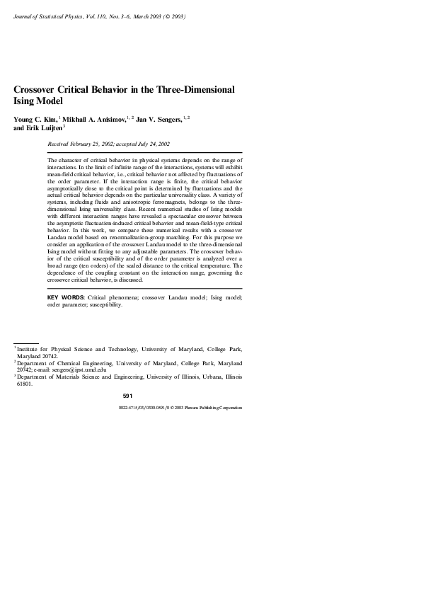(PDF) Crossover critical behavior in the three-dimensional Ising model | Jan Sengers - Academia.edu