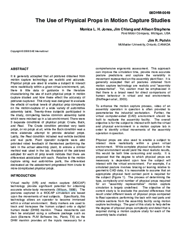 (PDF) The Use of Physical Props in Motion Capture Studies