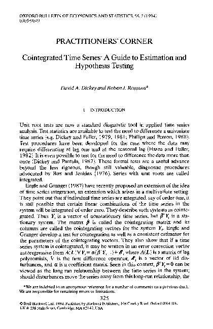PRACTITIONERS' CORNER Cointegrated Time Series: A Guide to Estimation ...
