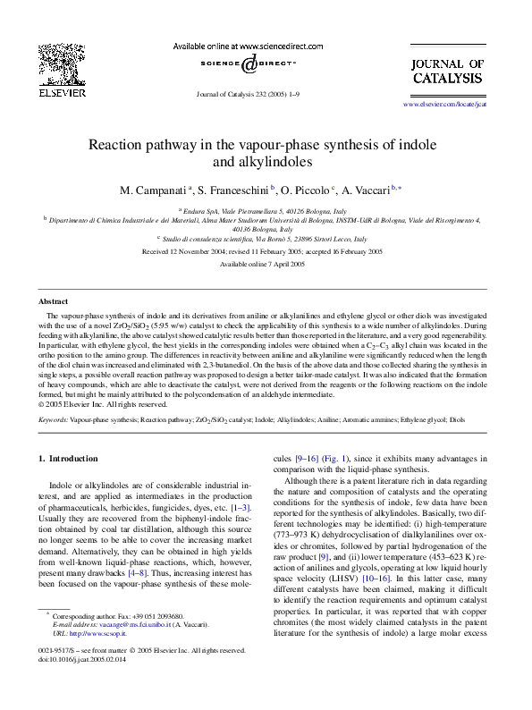 (PDF) Reaction pathway in the vapour-phase synthesis of indole and ...