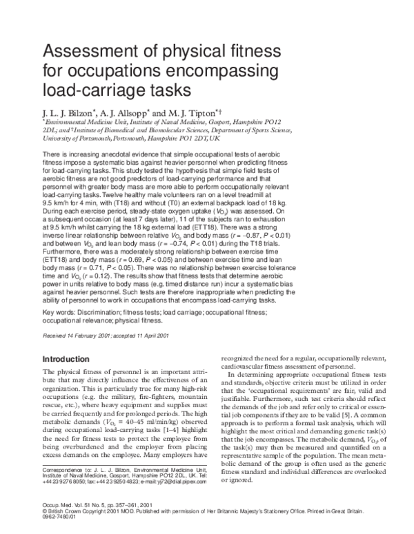 (PDF) Assessment of physical fitness for occupations encompassing load ...