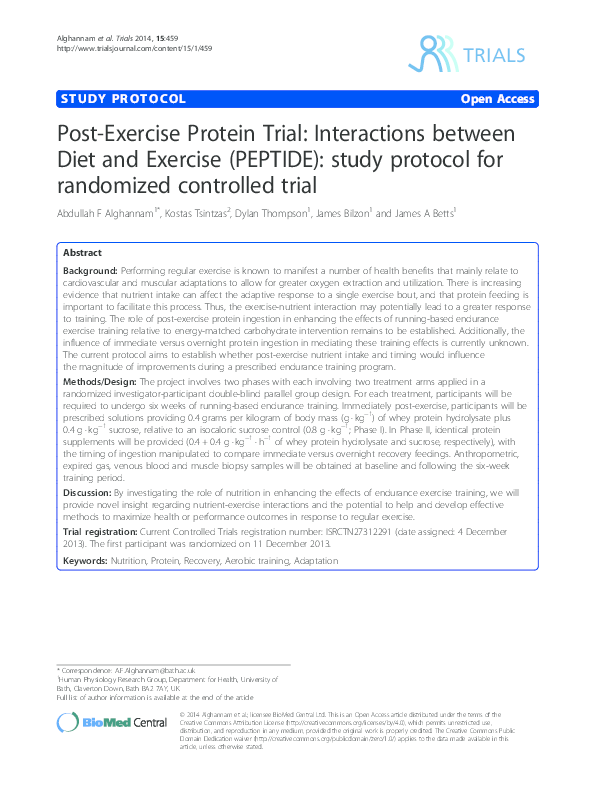 (PDF) Post-Exercise Protein Trial: Interactions between Diet and ...