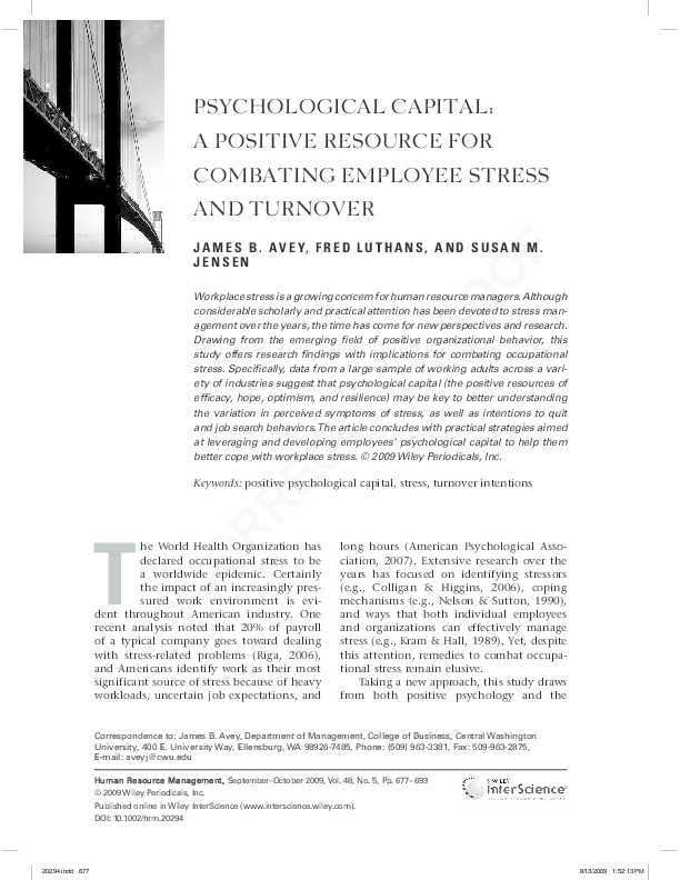 (PDF) Psychological capital: A positive resource for combating employee ...