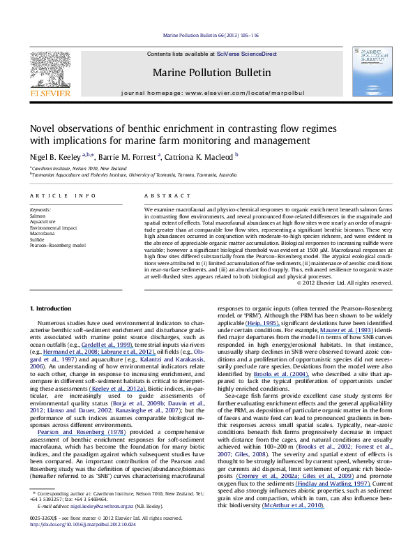 (PDF) Novel observations of benthic enrichment in contrasting flow ...