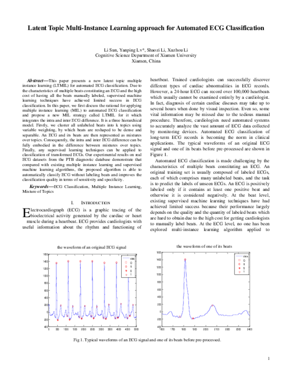 (PDF) Latent topic multi-instance learning approach for automated ECG classification