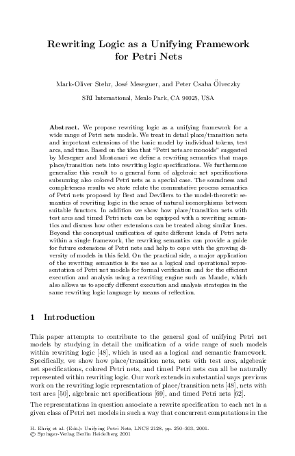 (PDF) Rewriting Logic as a Unifying Framework for Petri Nets