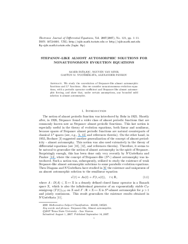 (PDF) Stepanov-like almost automorphic solutions for nonautonomous evolution equations