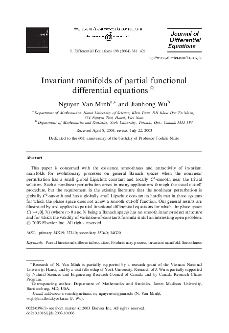 Pdf Invariant Manifolds Of Partial Functional Differential Equations