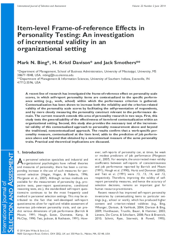 (PDF) Item-level Frame-of-reference Effects in Personality Testing: An ...