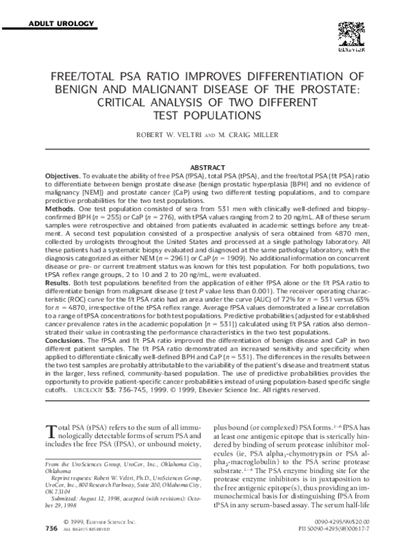 (PDF) Free/total PSA ratio improves differentiation of benign and ...