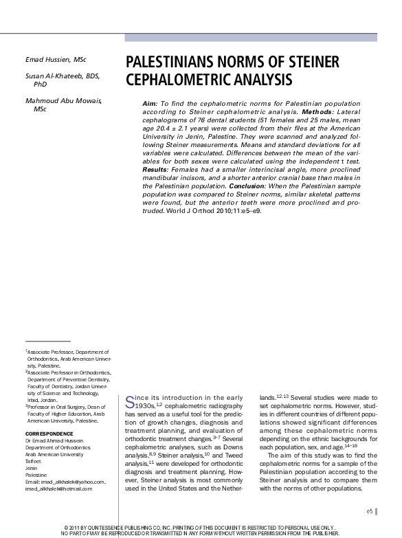 (PDF) Palestinians norms of Steiner cephalometric analysis
