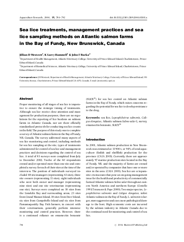 (PDF) Sea lice treatments, management practices and sea lice sampling ...