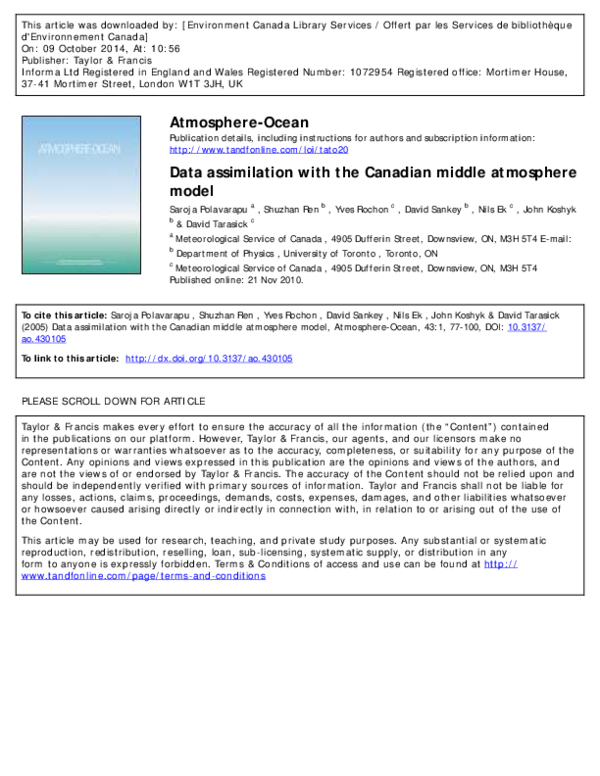 (PDF) Data assimilation with the Canadian middle atmosphere model