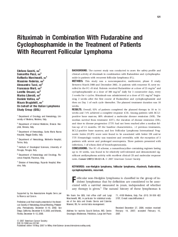 (PDF) Rituximab in combination with fludarabine and cyclophosphamide in the treatment of ...