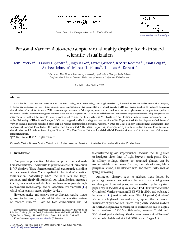 Pdf Personal Varrier Autostereoscopic Virtual Reality Display For Distributed Scientific