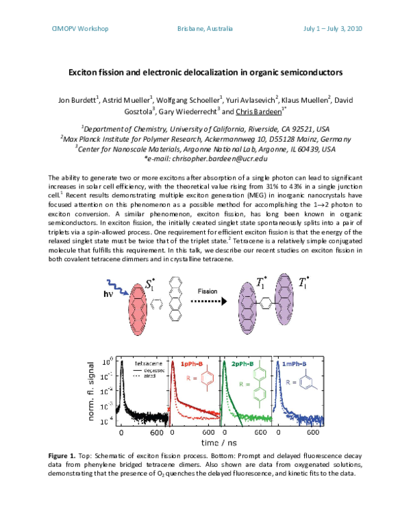 (PDF) Exciton fission and electronic delocalization in organic ...