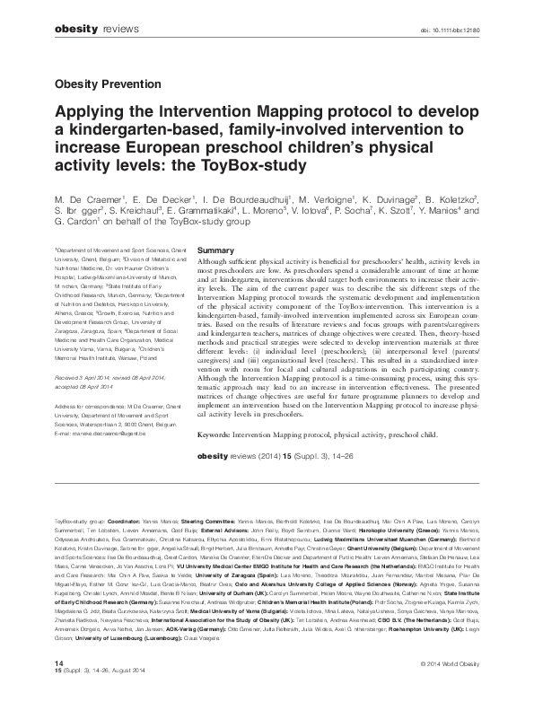 (PDF) Applying the Intervention Mapping protocol to develop a ...